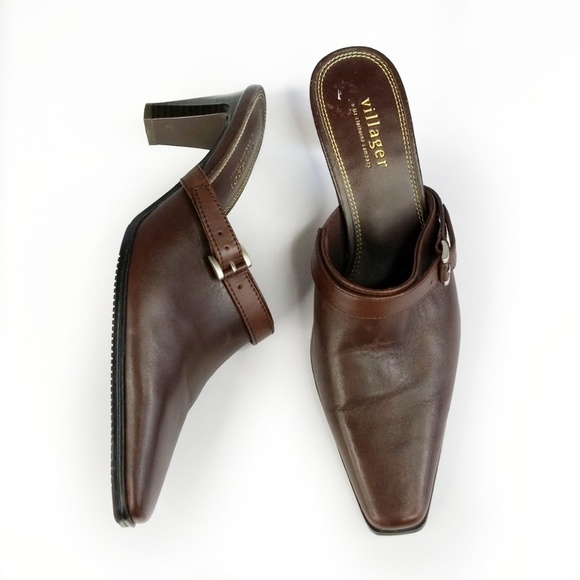 villager | Shoes | 65m Villager New Womens Brown Leather Mules | Poshmark